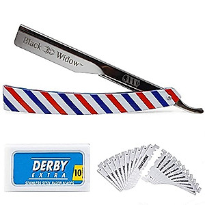 Barber Straight Razor Kit - Durable Barber Straight Edge Razor Kit with 10 Double- Edge Straight Razor, Straight Razor Shaving Kit (Red,White,Blue)