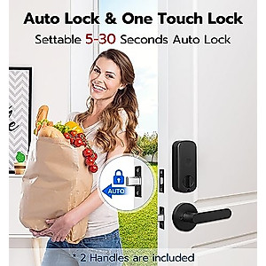 eLinkSmart Keyless Entry Door Lock Deadbolt with Handle Set, Fingerprint Door Lock with Door Knob Lever, Biometric Electronic Automatic Smart Digital Keypad Code Combination Door Lock for Front Door