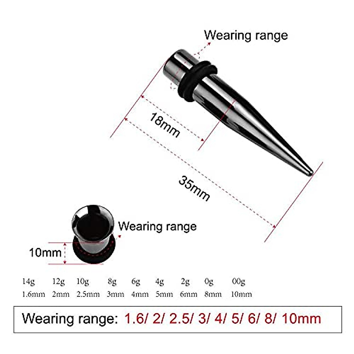 TBOSEN 36 PCS Back Ear Tapers Stretching Kit Stainless Steel Gauges Plugs Tools Set Eyelet 14g-00g