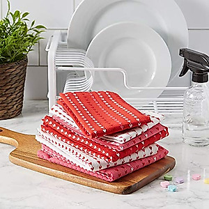 DII Valentine's Day Collection Kitchen, Dishtowel/Dishcloth Set, Hearts Dobby Stripe, 6 Piece