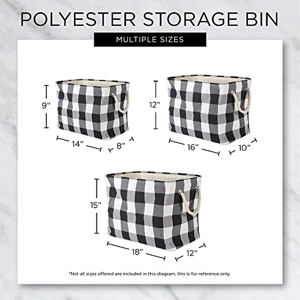 DII Polyester Container with Handles, Herringbone Storage Bin, Large Round, Small Square, Gray