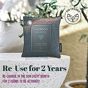 Naamoo Bamboo Charcoal Air Purifying Bag 5-Pack (5x200g) - Activated Charcoal Bags Odor Absorber for Around The House - Easy to Use Odor Eliminator for Pet Area, Cat Litter Box, Laundry Room and more