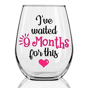 DYJYBMY I've Waited 9 Months For This Wine Glass, Funny New Mom Stemless Wine Glass, Pregnancy Gift for First Time Moms, Baby Shower Presents, Pregnancy Announcement Gift, New Mommy Gift