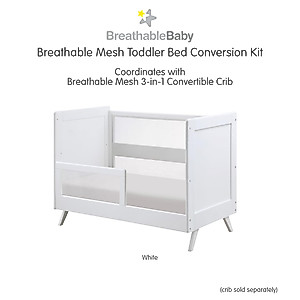 BreathableBaby Breathable Mesh Toddler Bed Conversion Kit for 3-in-1 Convertible Crib — White — Guardrail — Greenguard Gold Certified