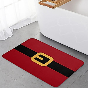 Christmas Bath Rugs Santa Belt Sponge Doormat Absorbent Non Slip Backing Durable Soft Flannel Mat Red Black Christmas Memory Foam Mats Carpet for Bathroom Kitchen 20 x 32 inches