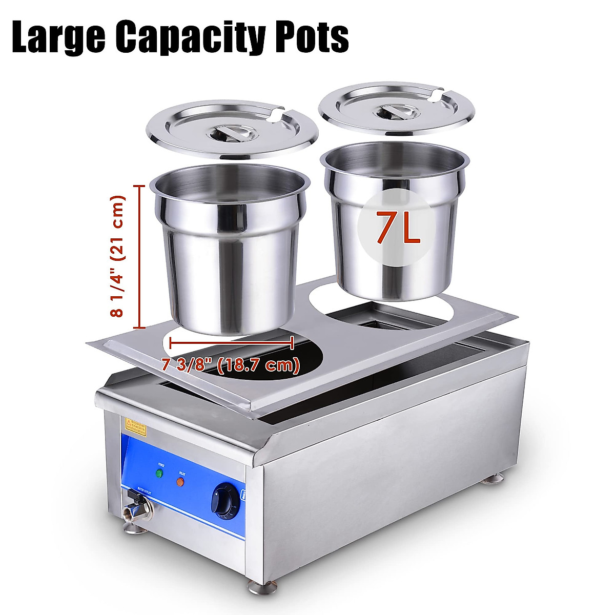 Yescom 1200W Commercial Chili Cheese Food Warmer Dual 7L Pots Stainless Steel Soup Countertop Steam Restaurant Buffet