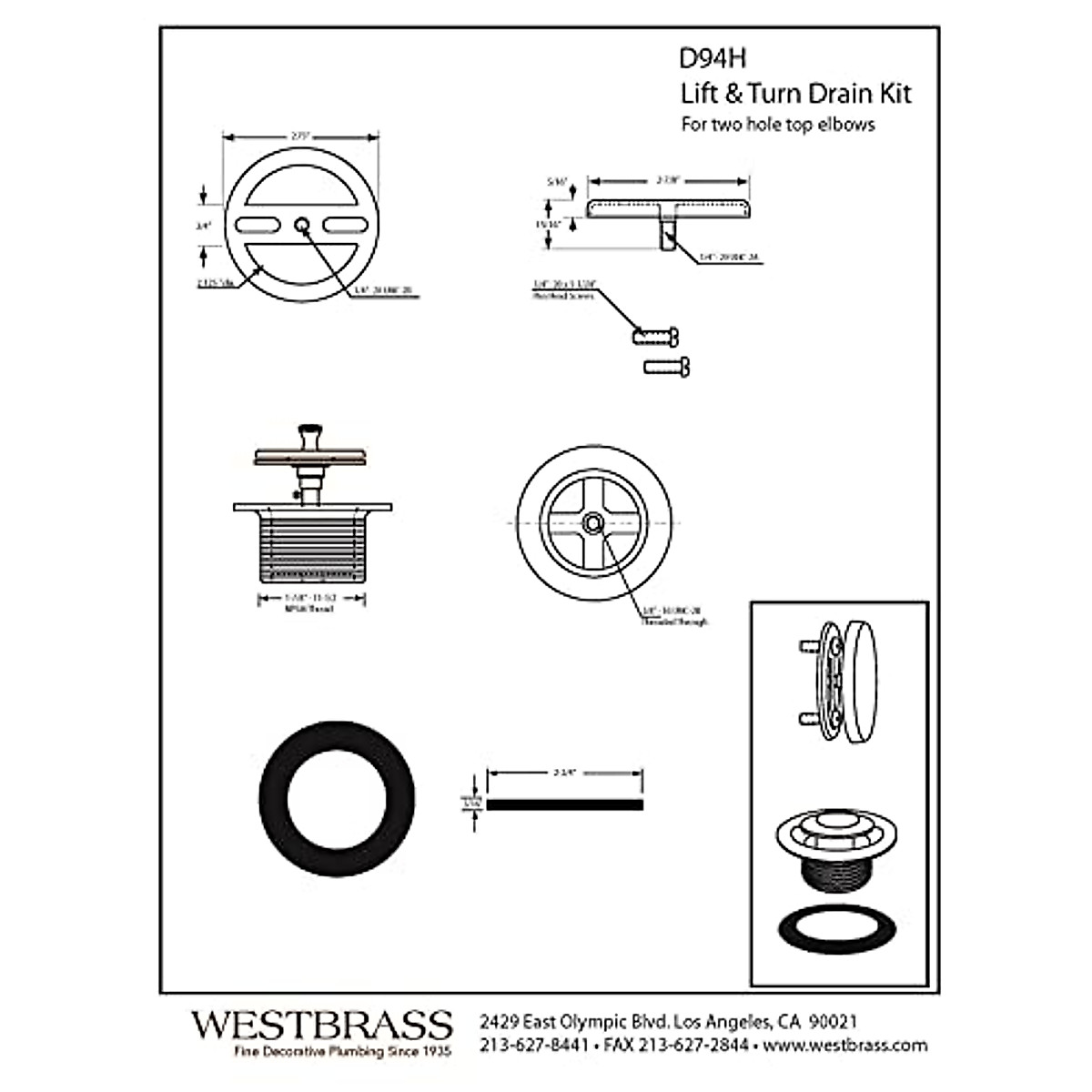 Westbrass Twist & Close Tub Trim Set with Floating Overflow Faceplate, Matte Black, D94H-62