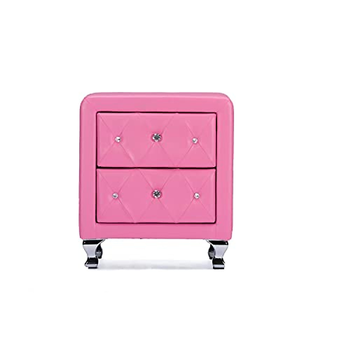 Baxton Studio Stella Crystal Tufted Pink Leather Modern Nightstand