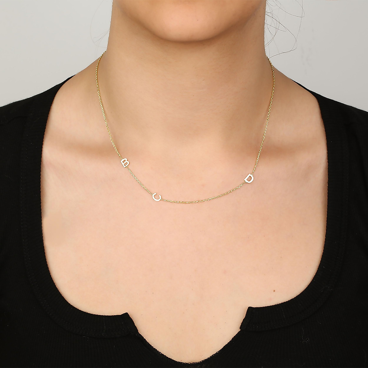 Dainty Initial Letter 14k Solid Gold or Silver Necklace, Minimal Letter Necklace, Gold Multiple 1 2 3 4 Letters Necklace, Bridesmaid Gift, Choker Personalized Sideways Necklace, Jewee Diamond