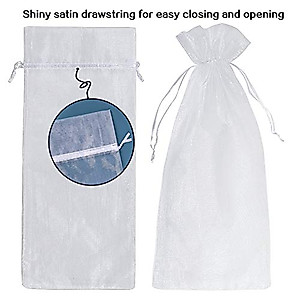HRX Package 30pcs White Organza Wine Bags, Sheer Mesh Wine Gift Pouches Bottle Covers Dresses Drawstring for Christmas