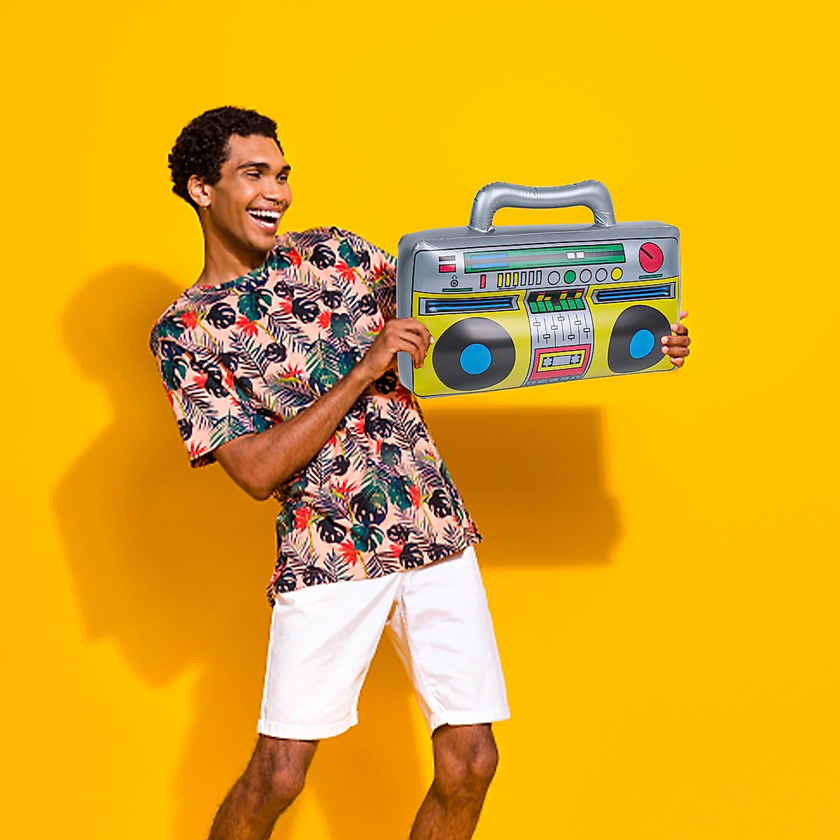 FUTUREPLUSX 3PCS Inflatable Props for Party, Inflatable Mobile Phone Boombox Blow Up Microphone for 80s Party Decorations Hip Hop Theme Birthdays Party Supplies