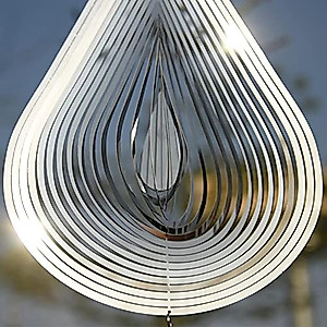 Tsocent Wind Spinners, 2 Pack 12in 3D Stainless Steel Outdoor Hanging Wind Spinner with 2X Water Drop Pendant and 3X 360° Rotating Hook, Reflective Decor for Outside Yard and Garden (2 Pack)