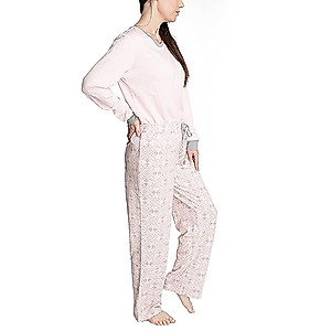 Hanes Women's Holiday Hibernation Longsleeve Top and Pajama Bottom French Terry Sleep and Lounge Set, Pink/Cotton Candy, 2X