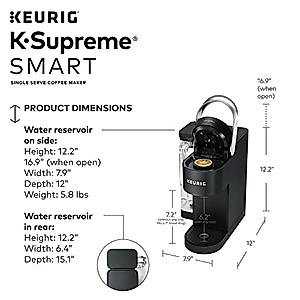 Keurig K-Supreme SMART Coffee Maker, MultiStream Technology, Brews 6-12oz Cup Sizes, Black