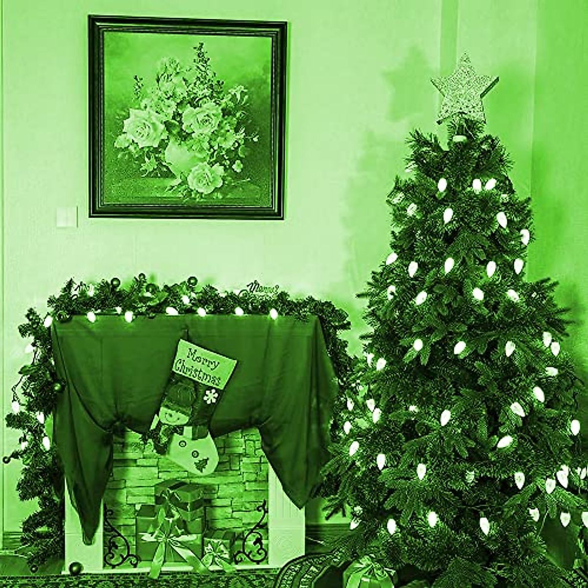 Dazzle Bright C9 St. Patrick's Day String Lights, 100 LED 66 FT Waterproof Connectable Green Wire Fairy Lights, Christmas Lights for Indoor Outdoor Garden Yard Xmas Tree House Decorations (Green)