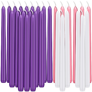 30 Pcs Christmas Advent Candles Taper Candle Light Christmas Advent Wreath Candle Holder Purple Pink White Candles for Christmas Holidays Churches Celebration Party Home Decor