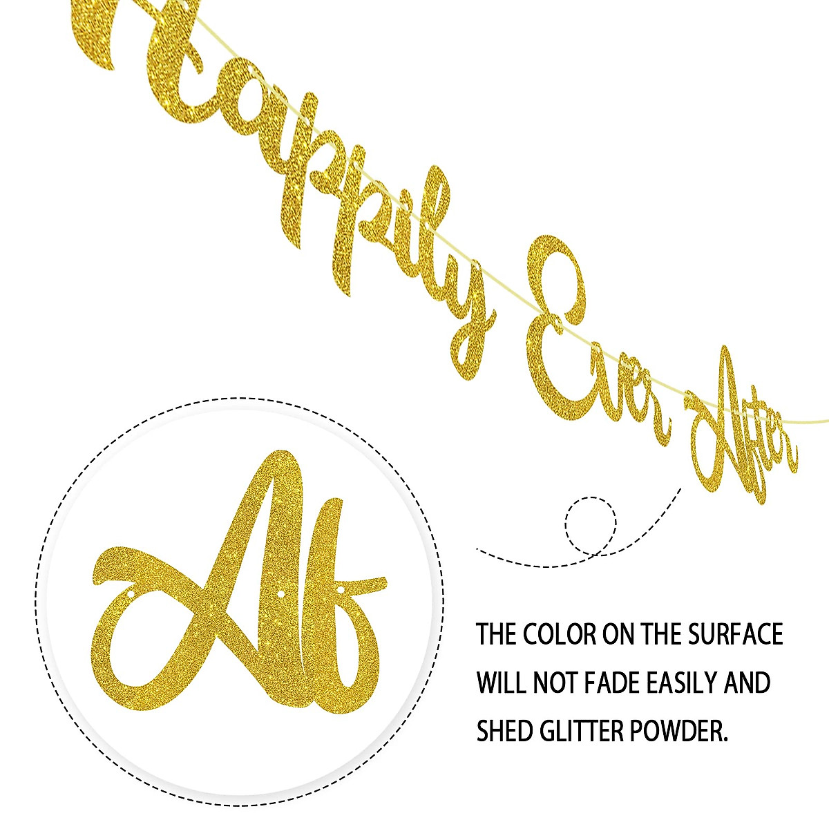 Dill-Dall Gold Glitter Happily Ever After Banner for Wedding Bachelorette Bridal Shower Engagement Party Hanging Decorations Sign