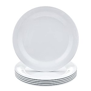 AmazonCommercial Melamine Plate, 6 Piece Set, 10.5 Inch, White