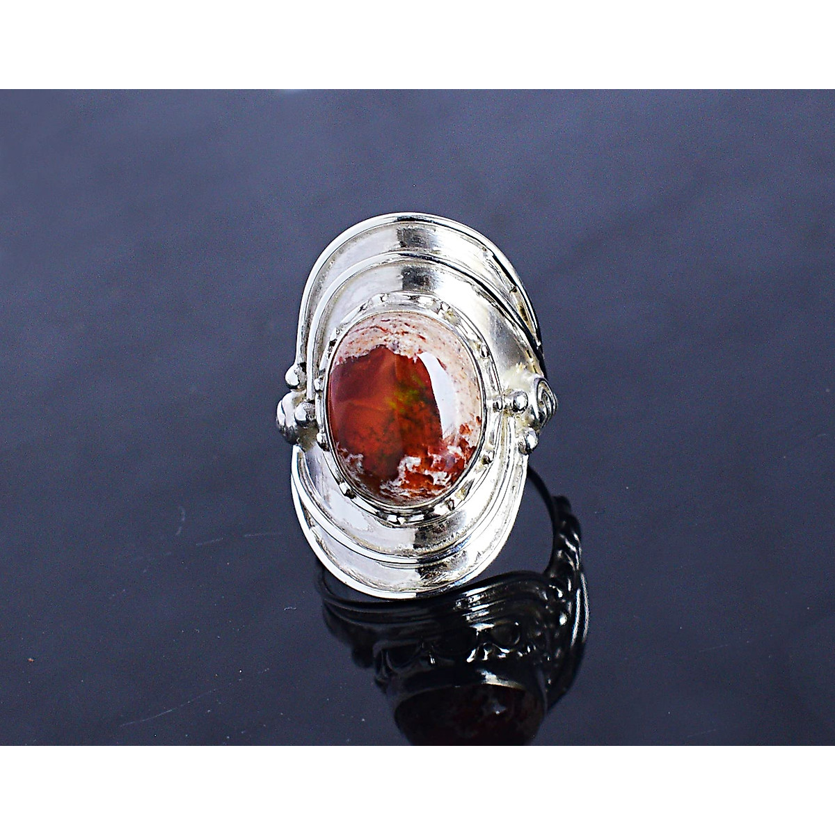 Ravishing Impressions Amazing Mexican Fire Opal Gemstone 925 Solid Sterling Silver Ring Designer Jewelry