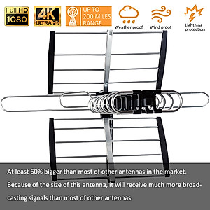 Five Star Outdoor HDTV Antenna up to 200 Mile Long Range, Attic or Roof Mount TV Antenna, Long Range Digital OTA Antenna for 4K 1080P VHF UHF Includes J Mount, 40 ft. RG6 Coaxial Cable