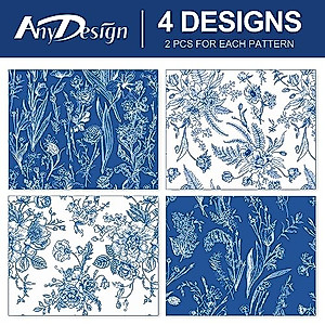 AnyDesign Blue Floral Wrapping Paper Blue White Wild Flower Gift Wrap Paper Bluk Folded Flat Wild Floral Art Paper for Wedding Birthday Baby Shower DIY Craft Gift Wrapping, 19.7 x 27.6 Inch, 8 Sheet