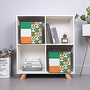 Ireland Flag Shamrock Clover Collapsible Storage Bins Basics Folding Fabric Storage Cubes Organizer Boxes with Handles