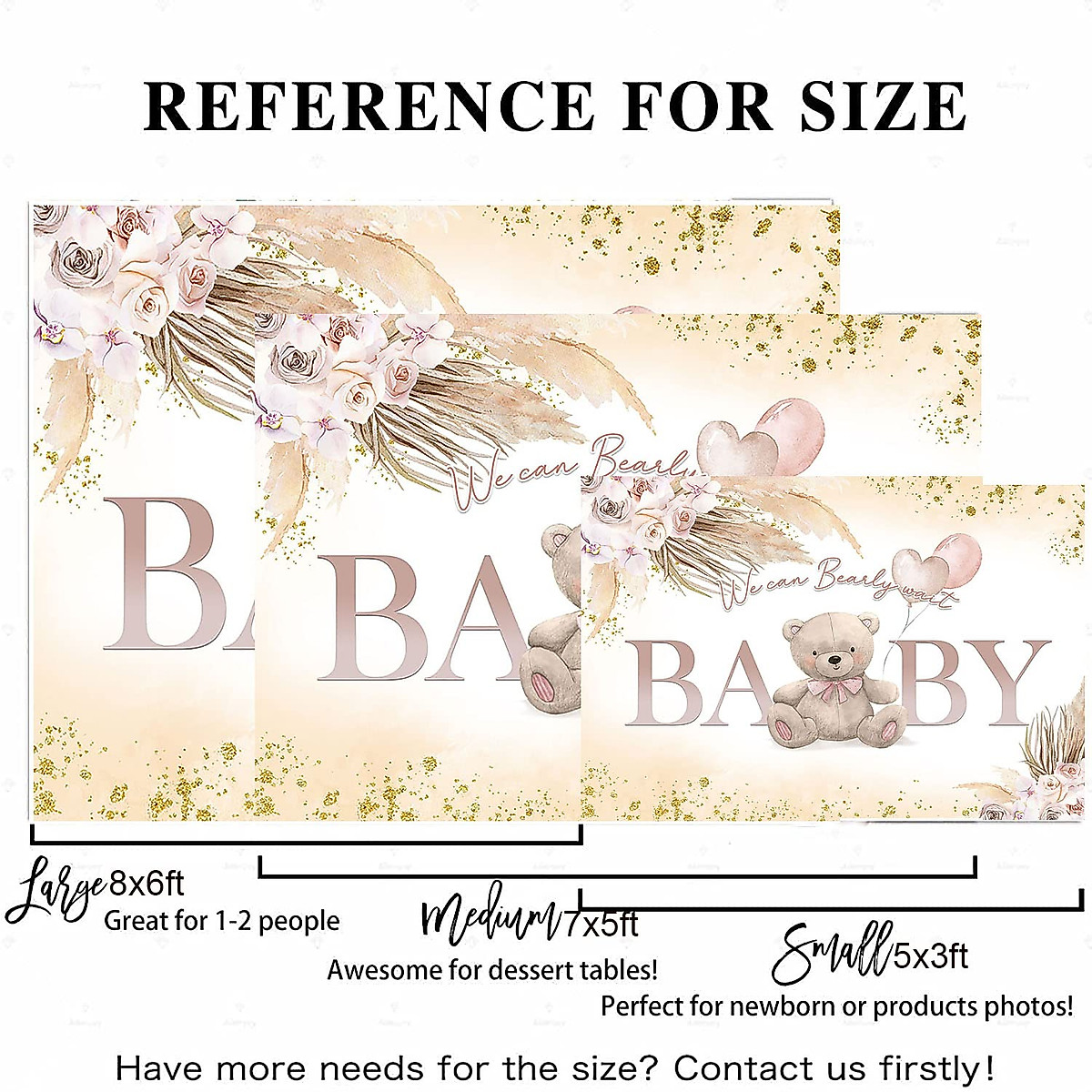 Aumeko Boho Bear Baby Shower Backdrop Bohemian Pampas Grass Pink Bear Baby Shower Background We can Bearly Wait Couples Co-Ed Shower Banner Decoration Supplies for Girls