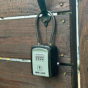 Iron Lock ® - Key Lock Box Portable with Removable Cable Shackle Indoor Outdoor Waterproof 4 Digit Combination with Resettable Code with A B Switch Key Lockbox for Outside Hold Spare Keys for Realtors