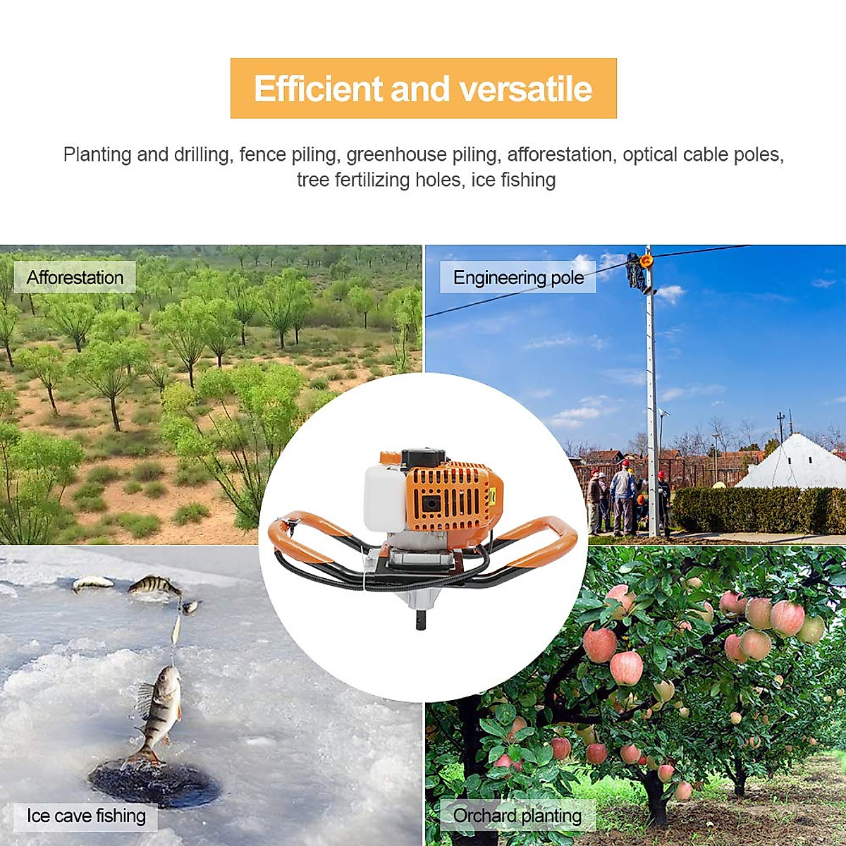 52cc Gas Powered Earth Auger Post Hole Digger Borer Fence Ground Drill 4inch / 6inch / 8inch Bits (52CC Red)