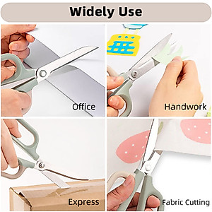 EZWORK Multipurpose Scissors, Comfort-Grip Handles Sharp Scissors for Office Home School Craft Sewing Fabric Supplies (7", Green-1)