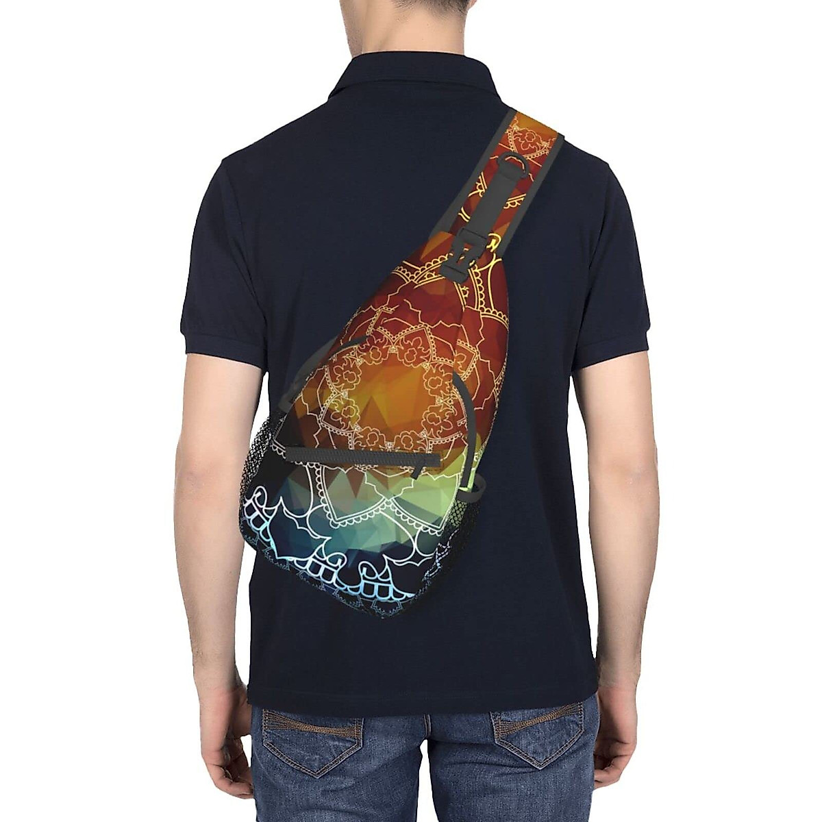 Mandala Flower Sling Bag Crossbody Sling Backpack Flower Shoulder Chest Bag Travel Hiking Daypack for Women Men