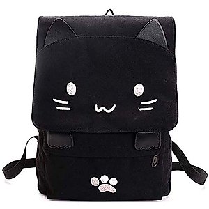 Cute Canvas Cat Print Backpack Lightweight Travel Rucksack