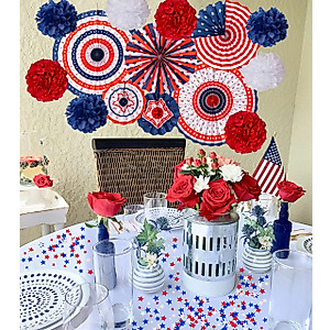29PCS 4th/Fourth of July Patriotic Decorations Set - Red White Blue Paper Fans,USA Flag Pennant,Star Streamer,Pom Poms,Hanging Swirls Party Decor Supplies