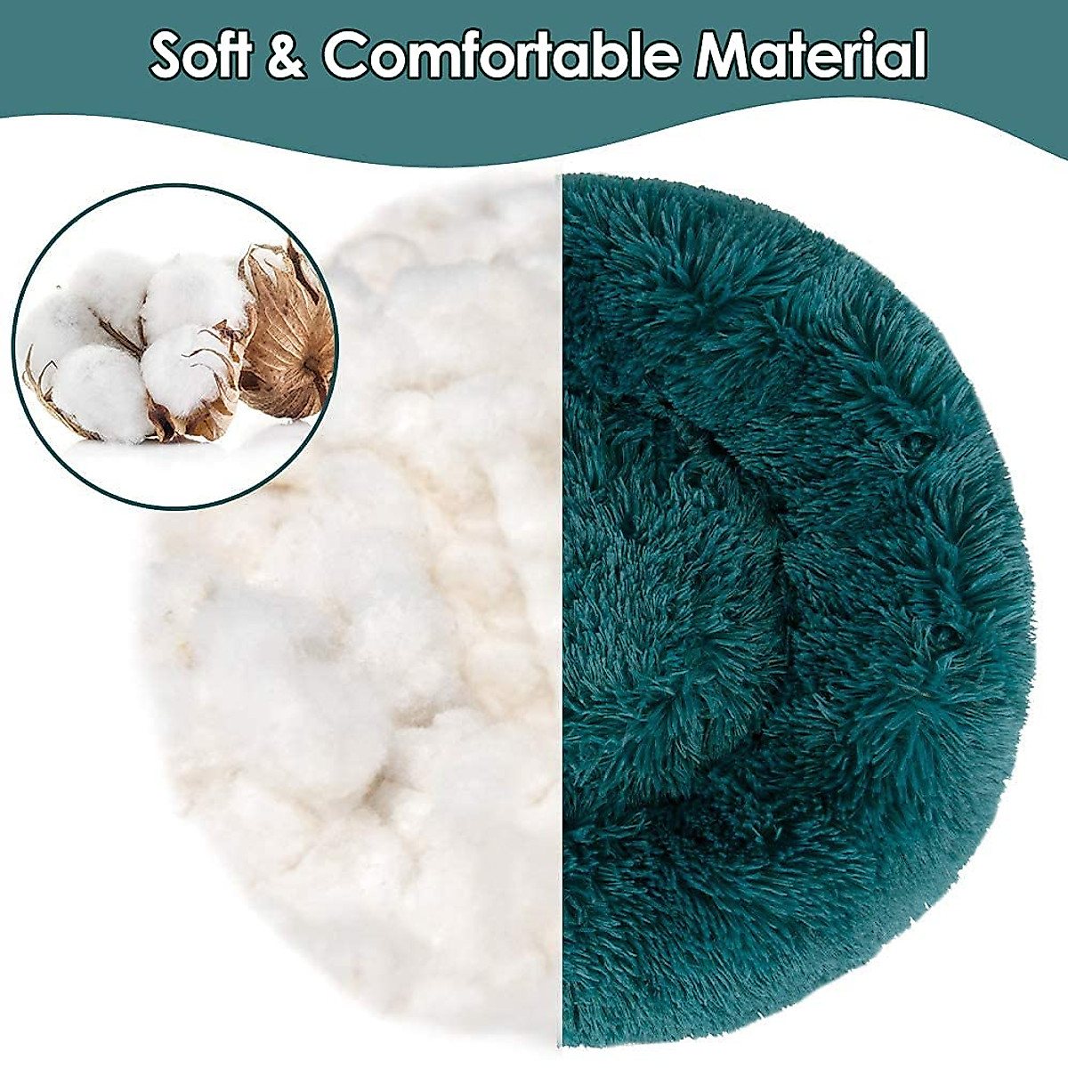 SlowTon Calming Dog Bed for Small Dogs Cats, Donut Cuddler Cozy Warm Anti-Anxiety Dog Cat Cushion Mat, Ultra Soft Fluffy Plush Round Pet Pillow Non-Slip Bottom Machine Washable(Teal,X-Small 20")