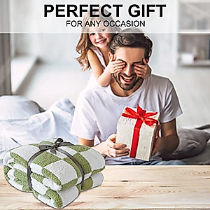 OTOSTAR Knit Checkered Throw Blanket Super Soft Warm Cozy Knitted Checkerboard Grid Chessboard Gingham Reversible Blanket Comfort Plush Fluffy Blanket for Couch Bed Sofa Travel 50x60 Inch (Sage Green)