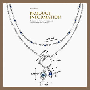 Talonior Layered Hamsa Hand Evil Eye Necklace for Women S925 Sterling Silver Hand of Fatima Necklaces Good Luck Gifts
