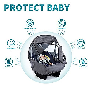 Universal Car Seat Rain Cover,Weather Shield for Infant Car Seat with Storage Bag, Side Ventilation & Handle Opening, Provides Extra Protect Baby During The Covid-19, Baby Travel Accessories(Black)