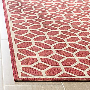 SAFAVIEH Linden Collection 8' x 10' Red/Cream LND127Q Geometric Indoor/ Outdoor Non-Shedding Easy scrubbing Patio Backyard Porch Deck Mudroom Area-Rug