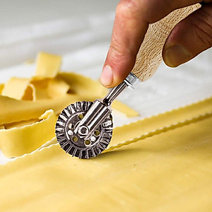 MASTER FENG Ravioli Stamp Maker Cutter with Roller Wheel Set, Mold with Wooden Handle and Fluted Edge, Pasta Press Kitchen Attachment (3 Set with Cutter)