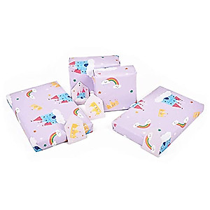 CENTRAL 23 Birthday Wrapping Paper Sheets (x6) - Purple Rainbow and Castle - Gift Wrap for Girls - New Baby - Stars and Crowns - Valentines Day Gift Wrapping Paper - Recyclable