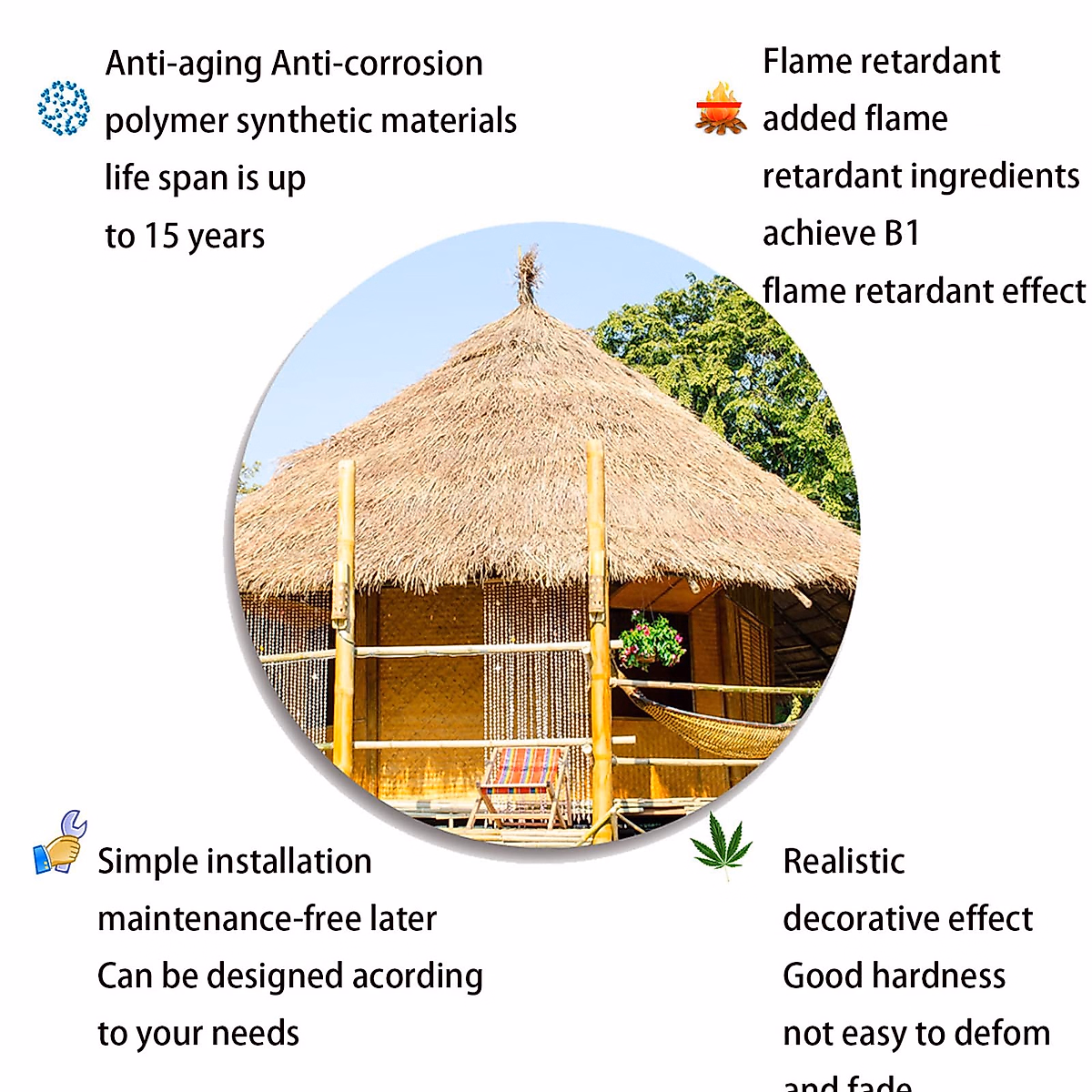 Pealihuy Hut Bar Roof Thatching Straw Roof for Tiki Bar Garden Patio Deck Gazebos Wall House, 10pcs