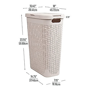 Mind Reader Basket Collection, Slim Laundry Hamper, 40 Liter (15kg/33lbs) Capacity, Cut Out Handles, Attached Hinged Lid, Ventilated, 18"L x 10.4"W x 23.5"H, Ivory