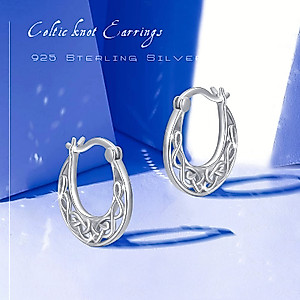 AOVEAO Celtic Knot Earrings 925 Sterling Silver Irish Celtic Hoop Huggie Earrings Irish Celtic Knot Small Round Earrings Jewelry for Women