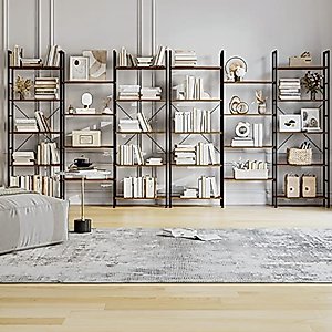 finetones Triple Wide 5-Tier Bookshelf, Large Industrial Bookcase with Metal Frame, 68.5 x 11.8 x 68.1 in, Tall Open Storage and Display Rack for Home Office, Rustic Brown