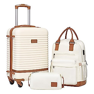 Coolife Suitcase Set 3 Piece Luggage Set Carry On Travel Luggage TSA Lock Spinner Wheels Hardshell Lightweight Luggage Set(White, 3 piece set (BP/TB/20))