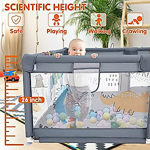 TuKIIE Baby Playpen for Toddlers, 71"x 59" Extra Large Dinosaur Play Pen Yards with Breathable Mesh for Babies, Indoor & Outdoor Kids Safety Play Activity Center with Gates
