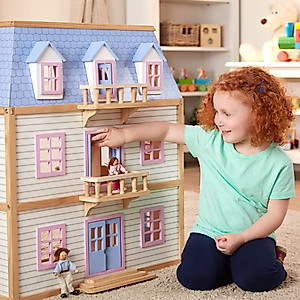 Melissa & Doug Wooden Multi-Level Dollhouse SIOC - Wooden Multi-Story Pretend Play Dollhouse For Kids
