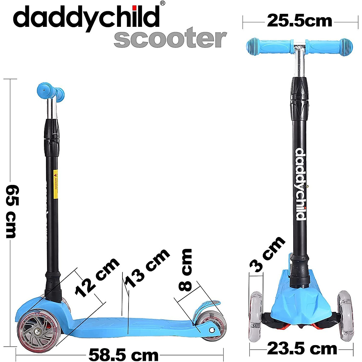 Kids Kick Scooter, 3 Wheeled Scooter for Kids, Child/Toddlers Toy, Adjustable Height, Anti-Slip Deck, Flashing Wheel Lights, for Boys/Girls 3-12 Year Old (Blue)