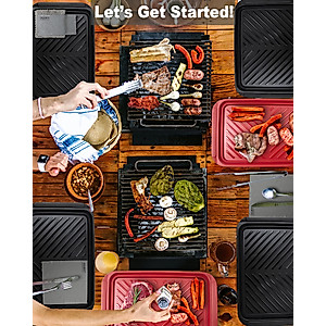 Czlizdyt Grilling Prep and Serve Trays, BBQ Tray for Raw and Cooked Food, Melamine Serving Trays for Food, Set of 2, Black and Red, Napkin and Cleaning Clothes Included