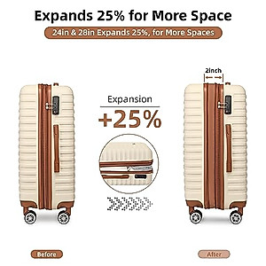 LARVENDER Luggage Sets 4 Piece, Expandable(Only 24"&28") ABS Suitcase with 360° Spinner Wheels, Durable Luggage Sets Clearance Carry On Luggage Suitcase Set For Women Men, White